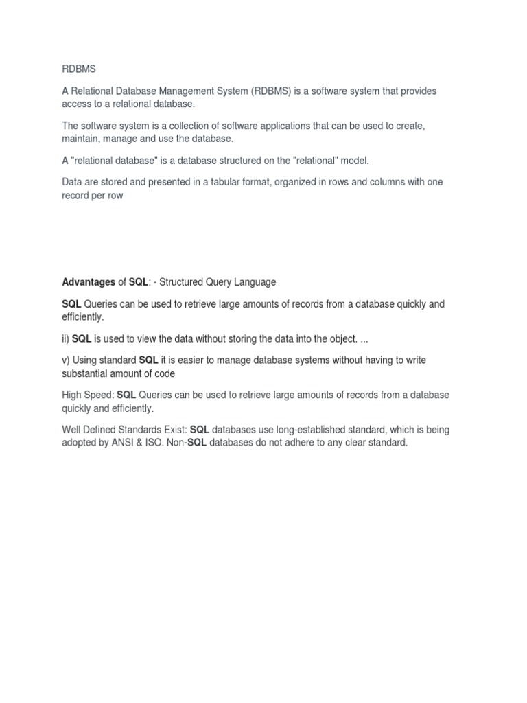 Advantages of SQL: - Structured Query Language SQL Queries Can Be Used ...