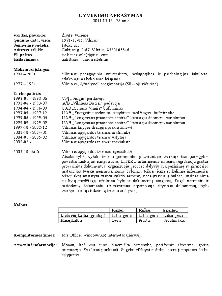 GYVENIMO APRAŠYMAS | PDF