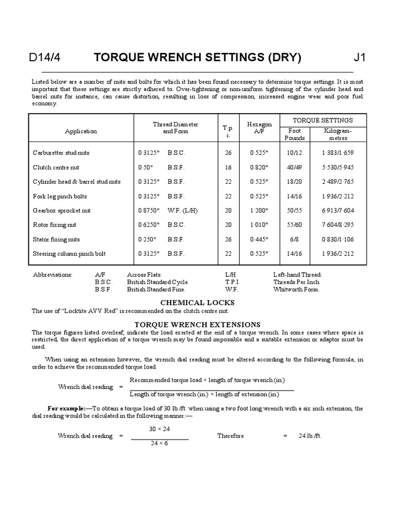 D14 Workshop Manual J. Torque Wrench Settings. | PDF | Nut (Hardware ...