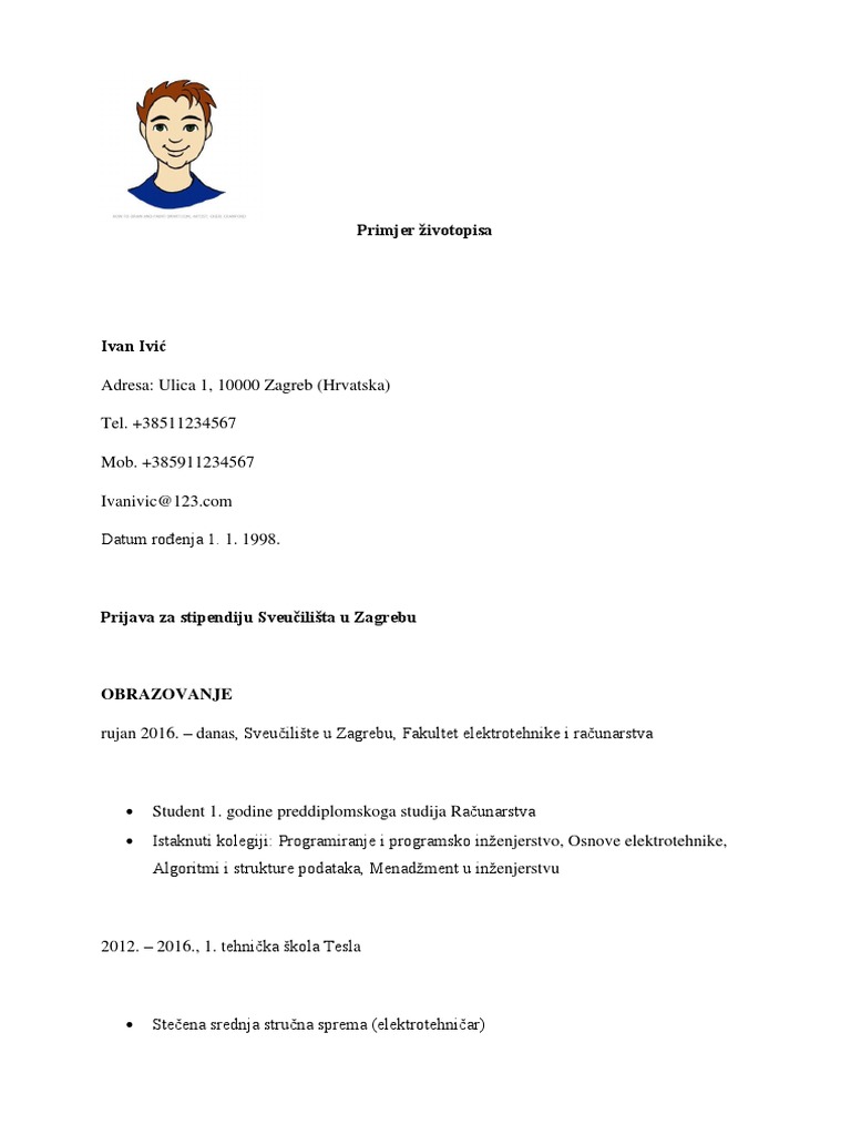 Primjer Životopisa | PDF