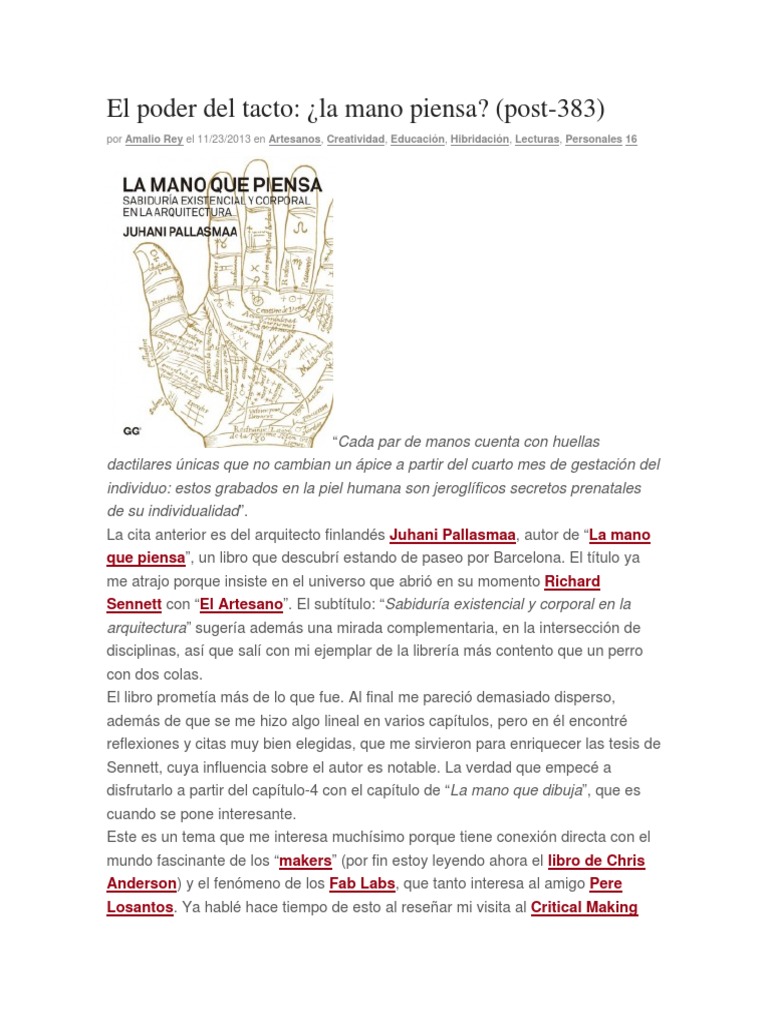 El poder del tacto: Explorando la conexión entre la mano, la mente y la creatividad | PDF ...