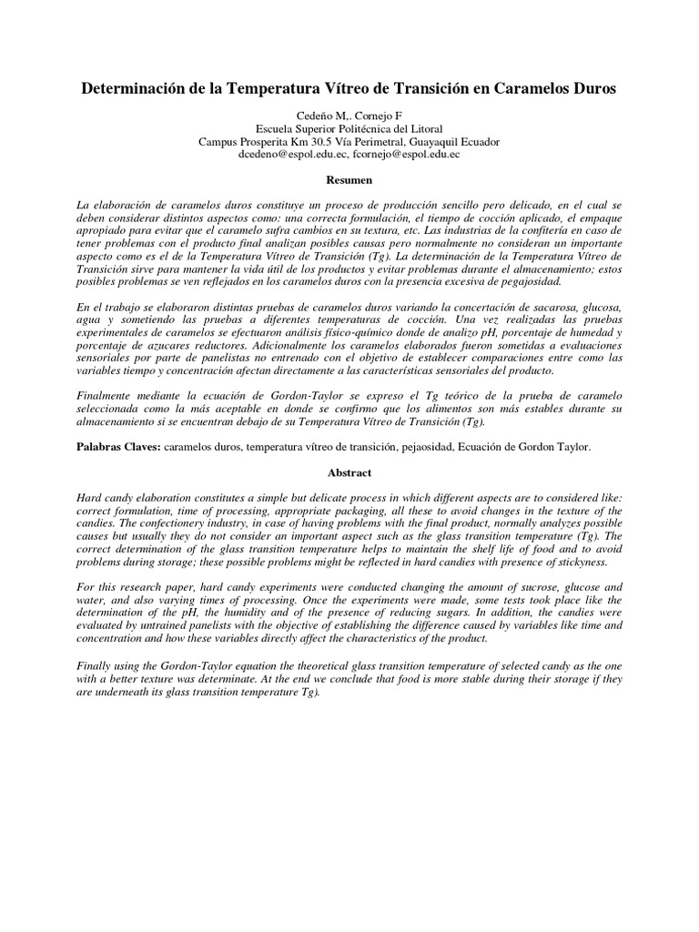 Determinación de Temperatura Vitreo PDF | PDF | Caramelo | Agua