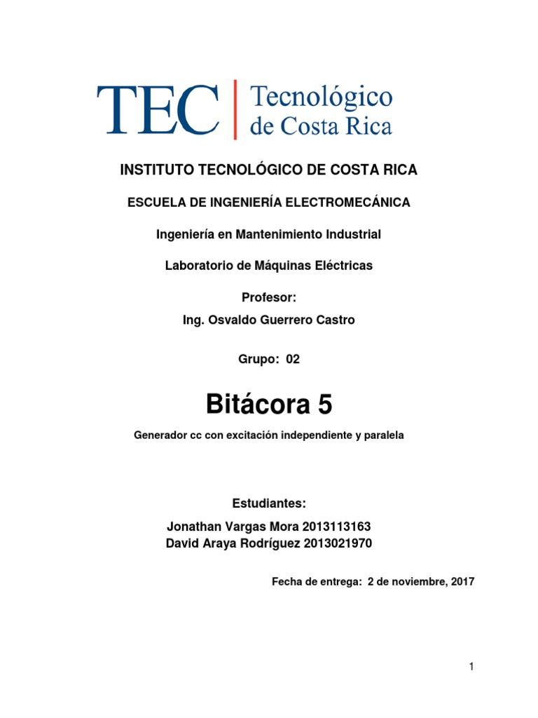 Bitacora Lab 5 | PDF | Generador eléctrico | Corriente eléctrica