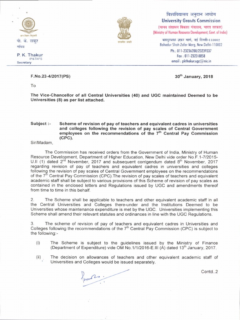 UGC Pay Scale Revision for Teachers | PDF | Government Of India ...