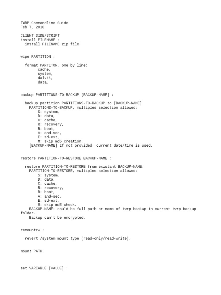 TWRP Commandline Guide | PDF | Filename | Command Line Interface