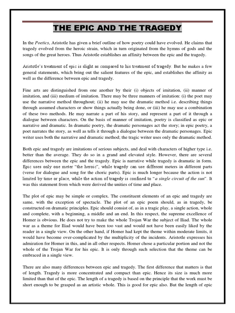 The Epic and The Tragedy | PDF | Tragedy | Epic Poetry