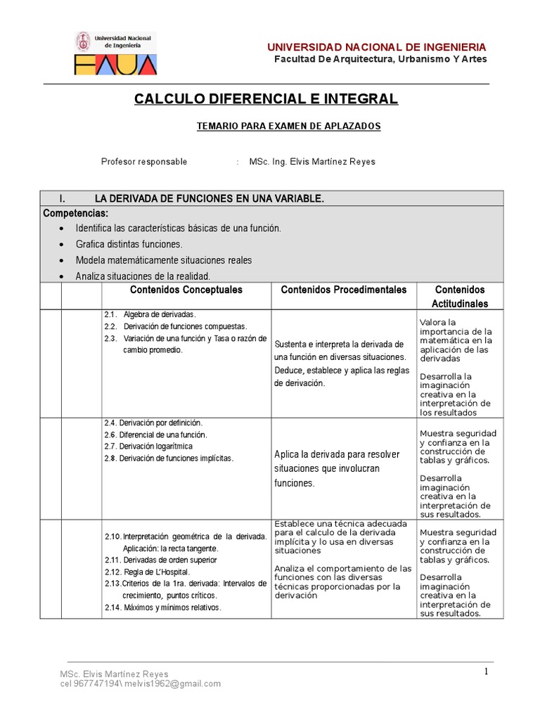 TEMARIO Cálculo Diferencial e Integral | PDF | Derivado | Integral