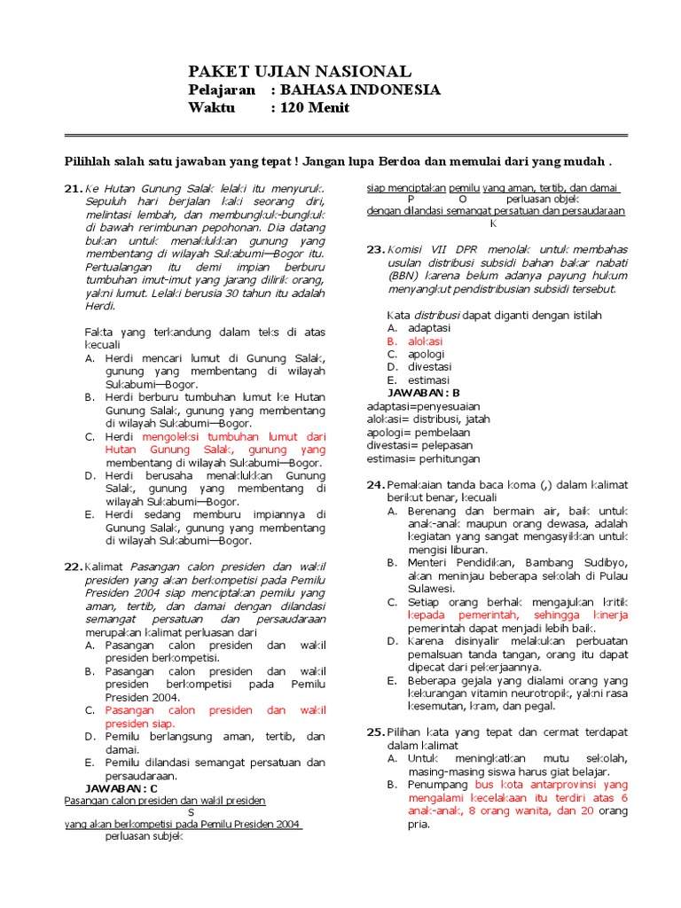Soal Un Bahasa Indonesia Kls Xii (Lat 26) | PDF