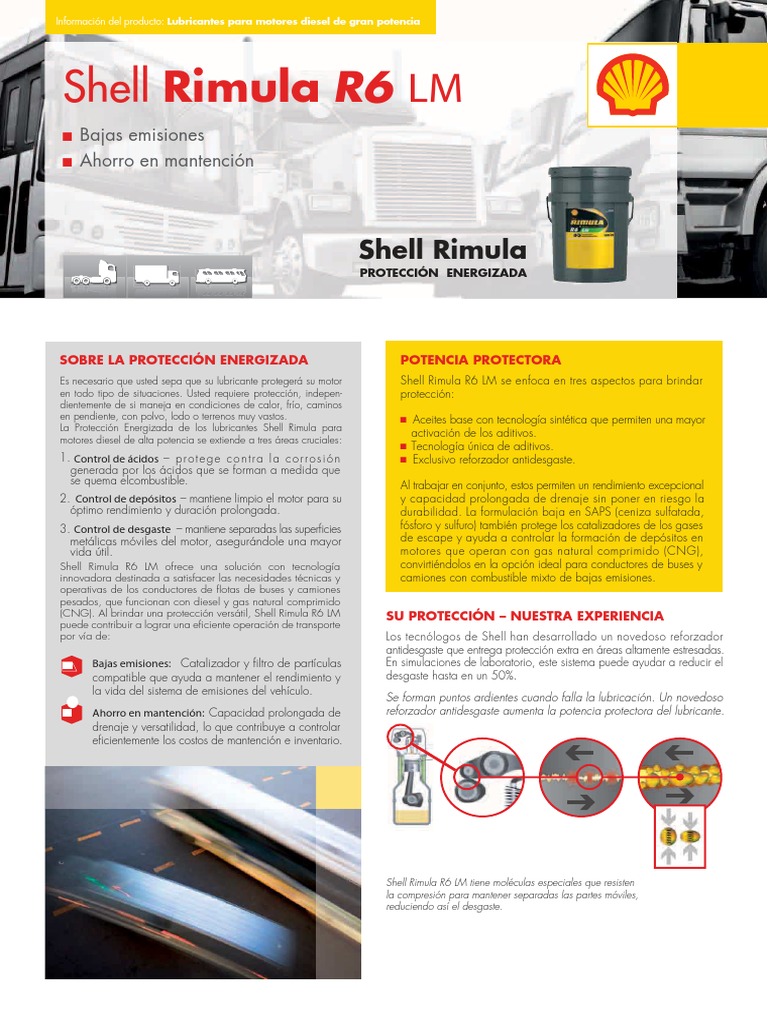 Hoja Tecnica Shell r6 LM (Ci-4) 10w-40 | PDF | Motor diesel | Lubricante