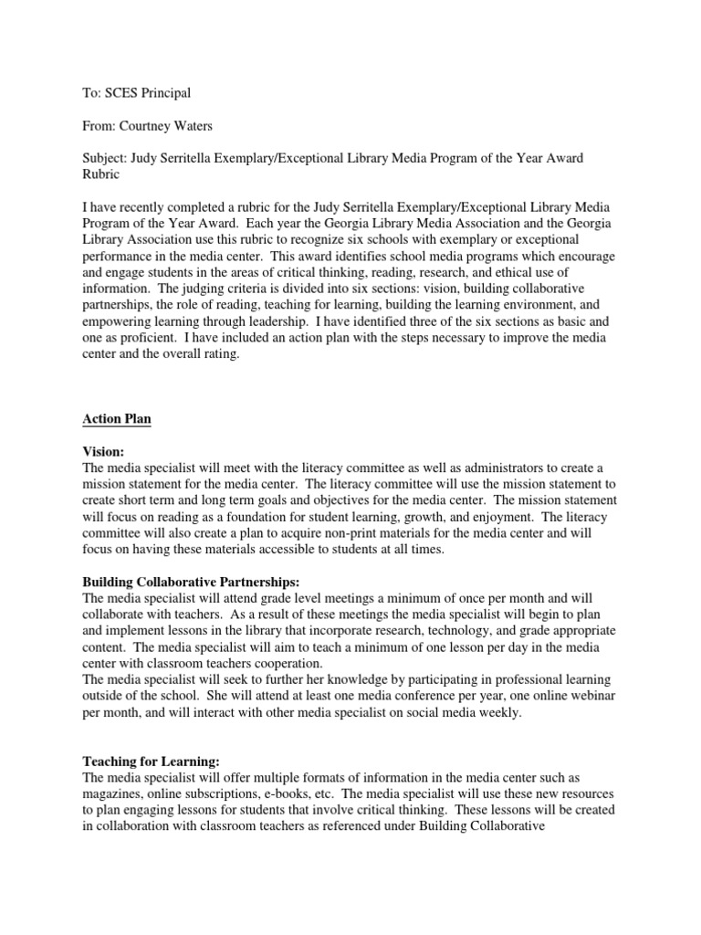 Program Eval Rubric Memo | PDF | Literacy | Teachers