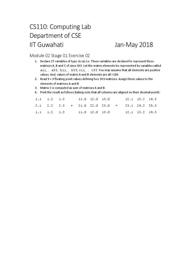 CS110: Computing Lab Department of CSE IIT Guwahati Jan-May 2018 | PDF