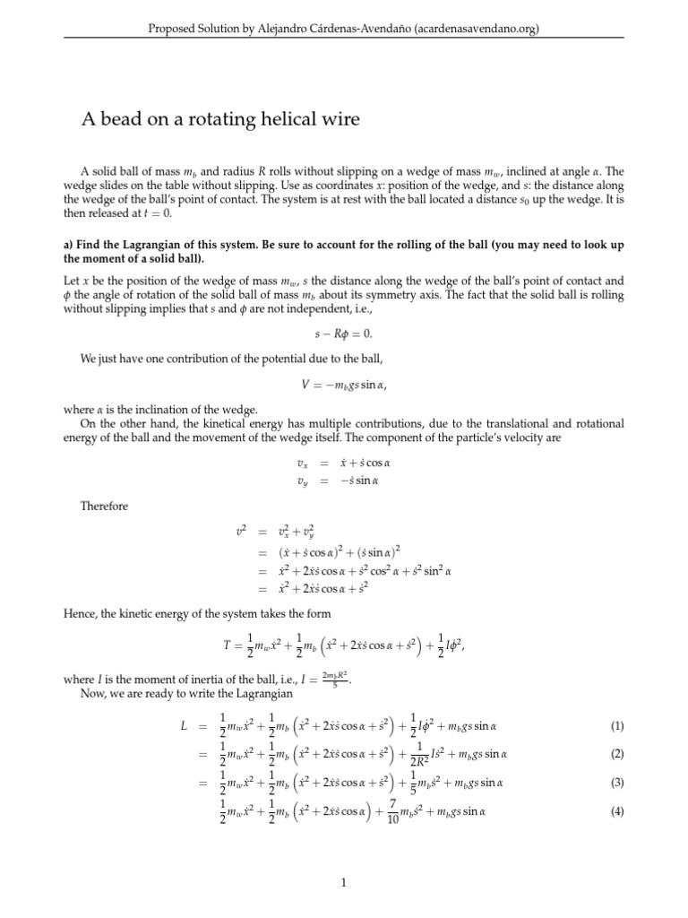 A Bead On A Rotating Helical Wire | PDF | Lagrangian Mechanics | Mass