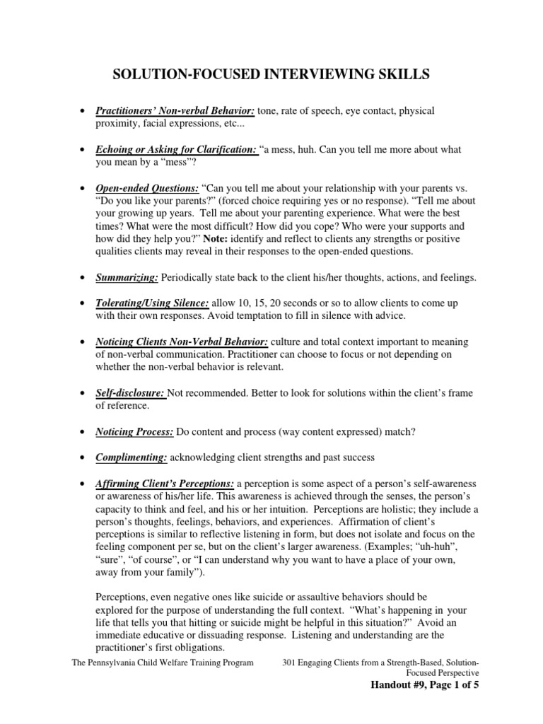 Ho9 Solution Focused Interviewing Skills | PDF | Empathy | Nonverbal ...
