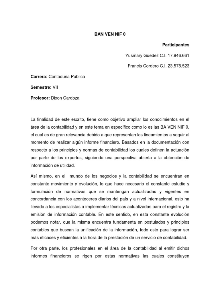 Todo Sobre Las BAN VEN NIF 0 | PDF | Contabilidad | normas ...