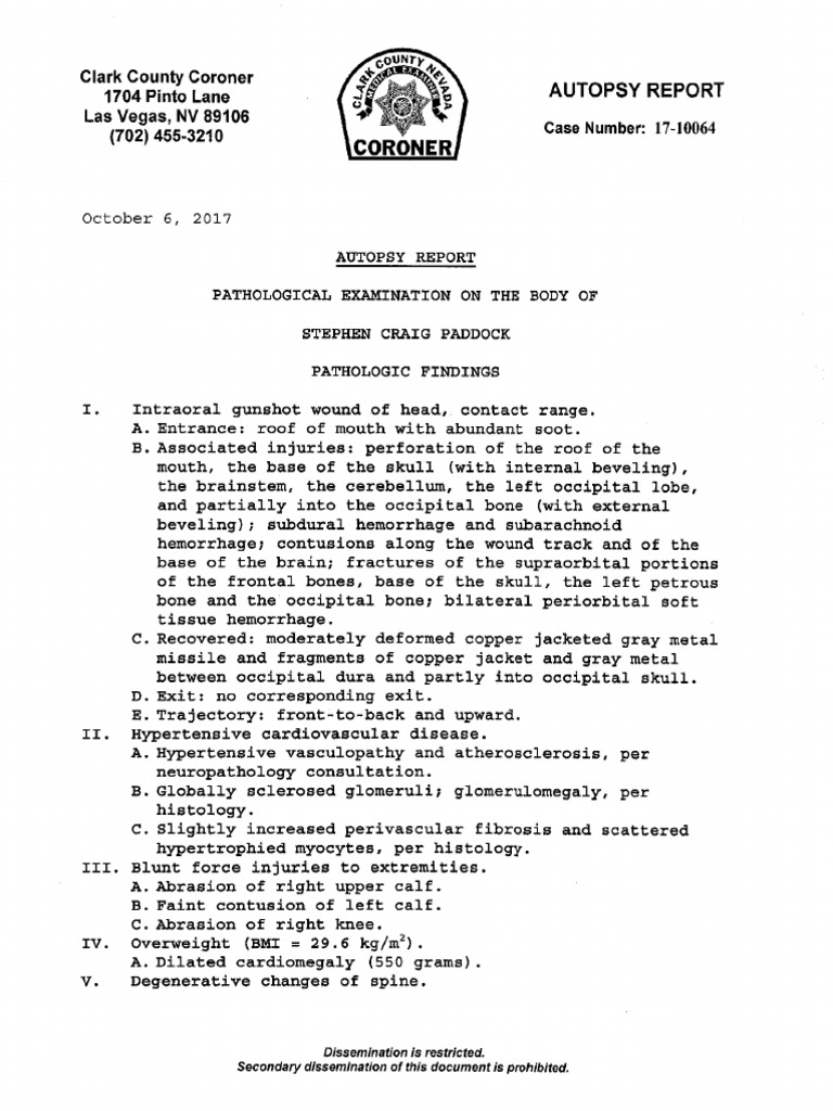 Steven Paddock Autopsy Report | PDF