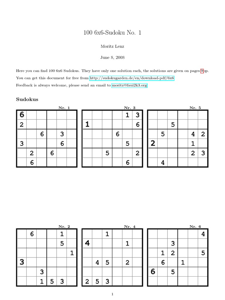 100 Sudoku 6x6 1 en PDF | PDF | Home & Garden | Computers