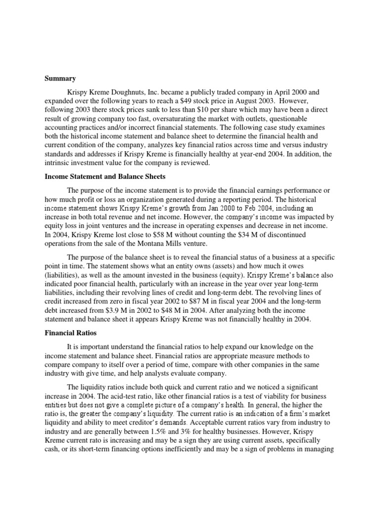 Krispy Kreme Case Study | PDF | Financial Ratio | Revenue