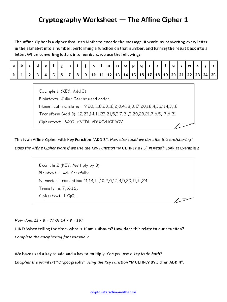 Deciphering Messages with Affine Ciphers: Solving for Plaintext Values ... Deciphering Messages with Affine Ciphers: Solving for Plaintext Values ...