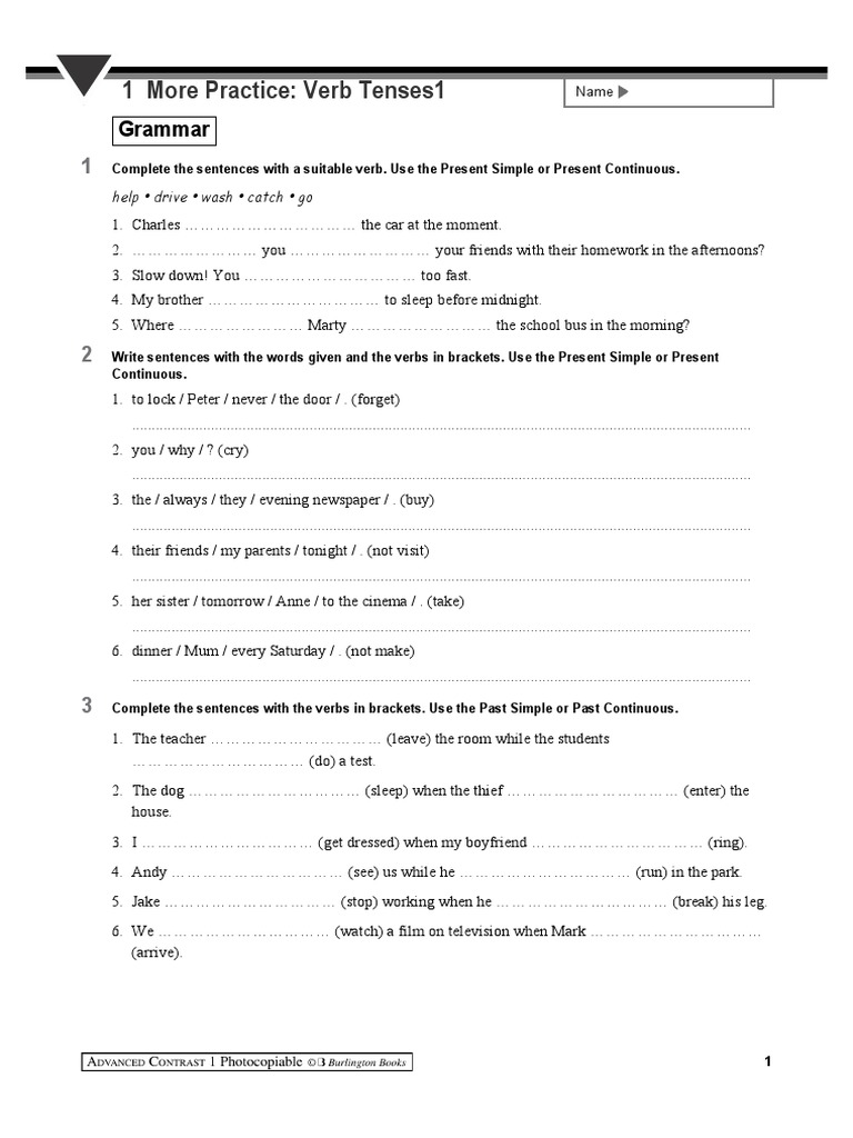 Verb Tenses Practice: Completing Sentences with the Present Simple ...
