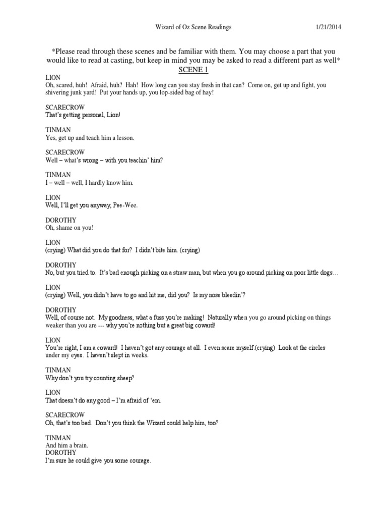 Casting Scene Reading | PDF | Dorothy Gale | Glinda The Good Witch