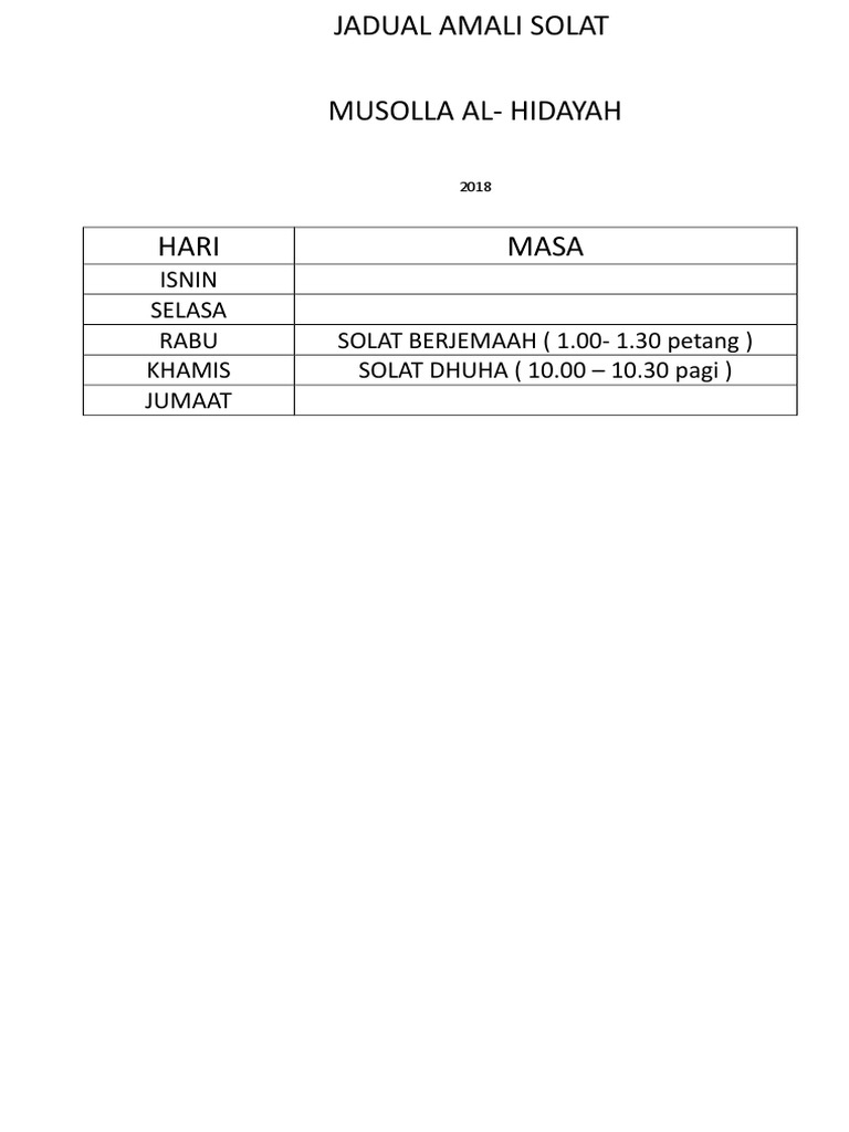 Jadual Amali Solat | PDF