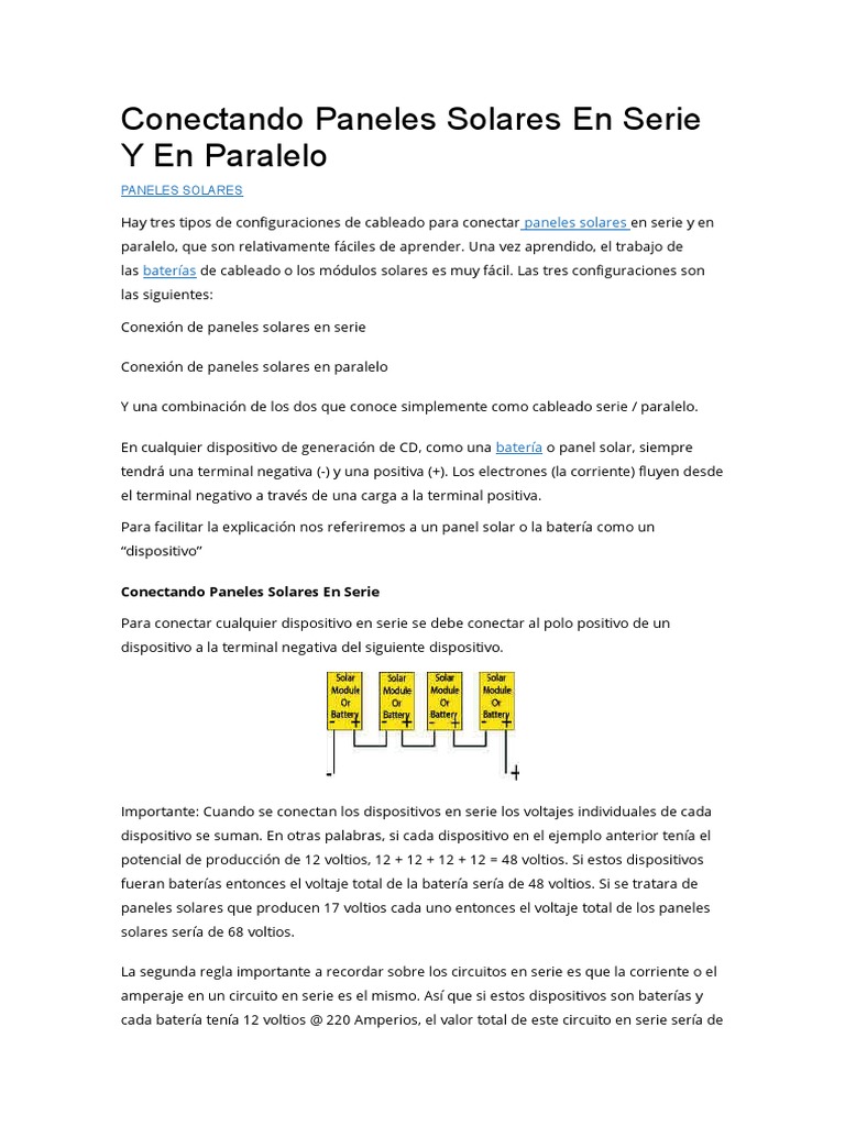 Conectando Paneles Solares en Serie Y en Paralelo | PDF | Voltio ...