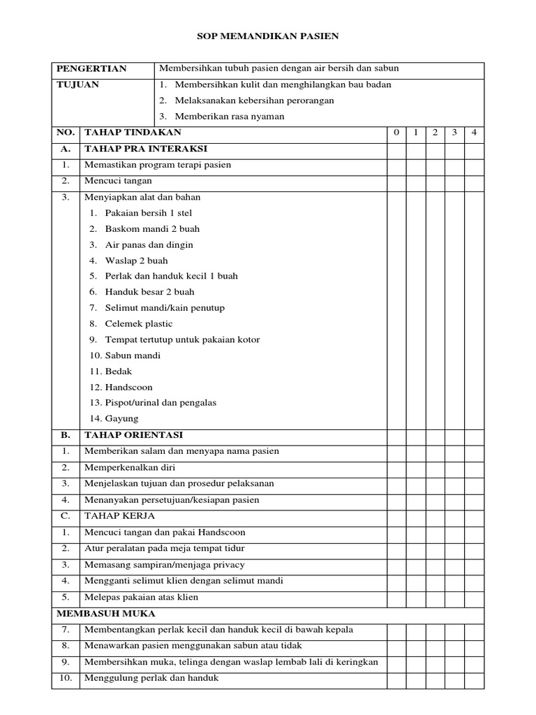 Sop Memandikan Pasien | PDF