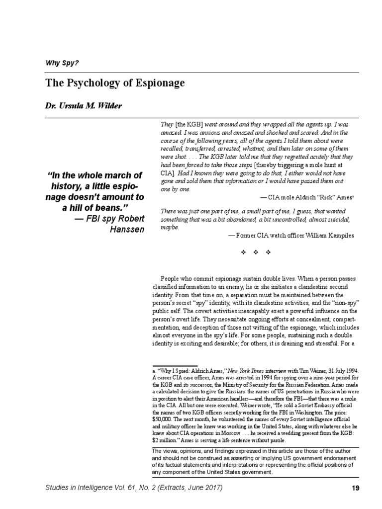 Psychology of Espionage | PDF | Counterintelligence | Espionage