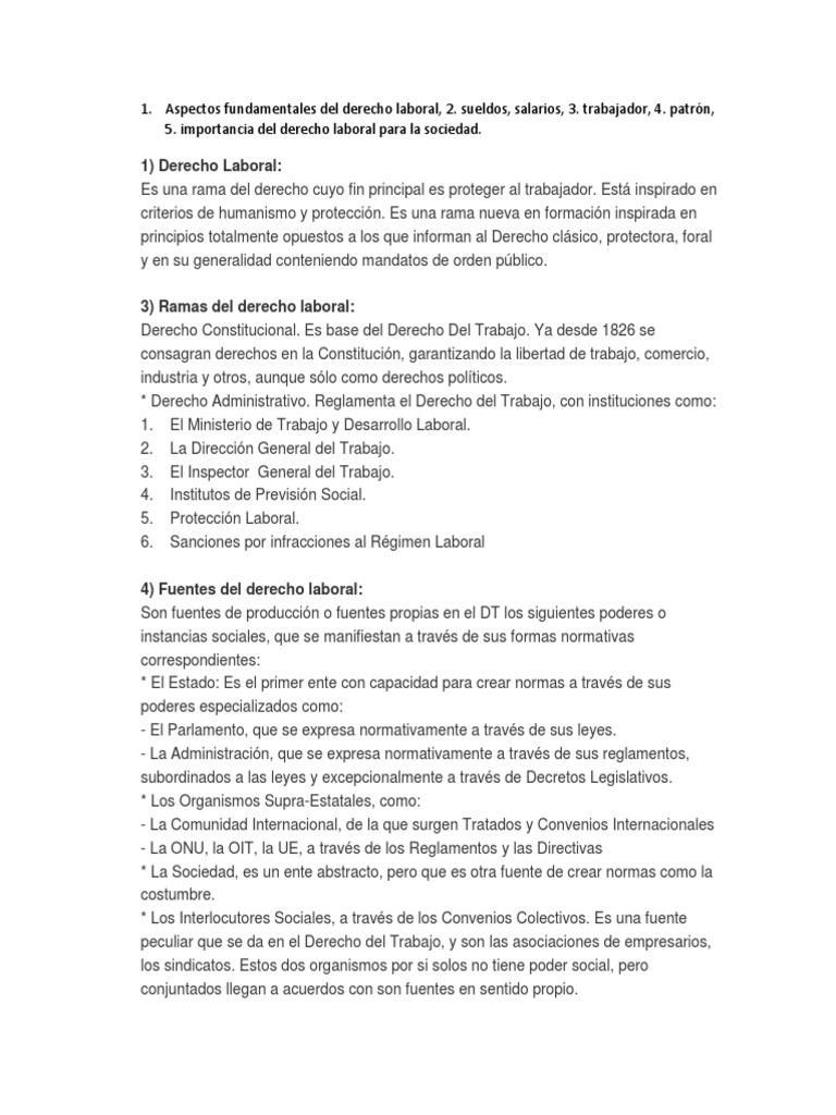 Aspectos Fundamentales Del Derecho Laboral | PDF | Derecho laboral | Salario