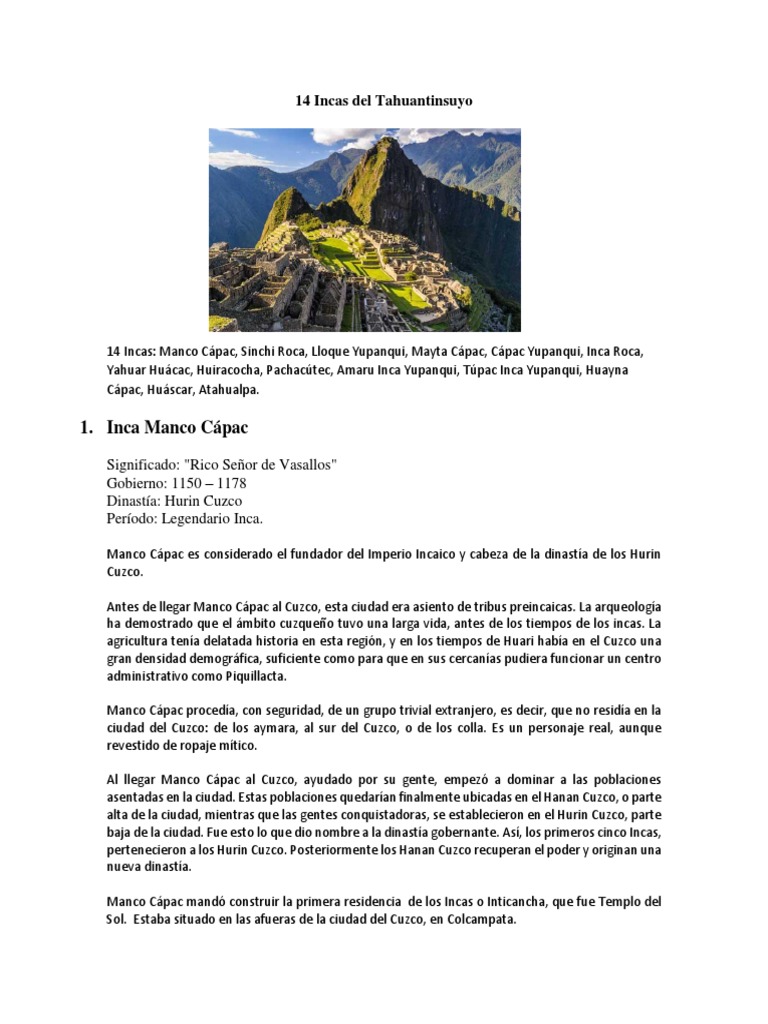 14 Incas Del Tahuantinsuyo | PDF | Imperio Inca | Andes