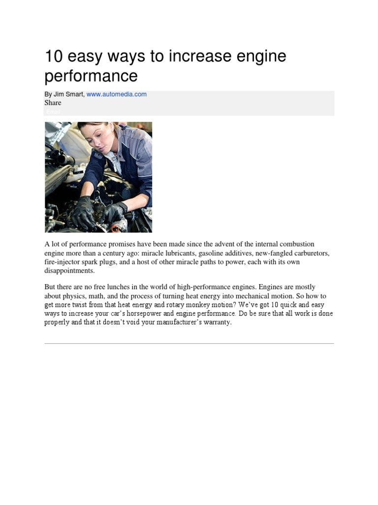 10 Easy Ways To Increase Engine Performance | PDF | Internal Combustion ...