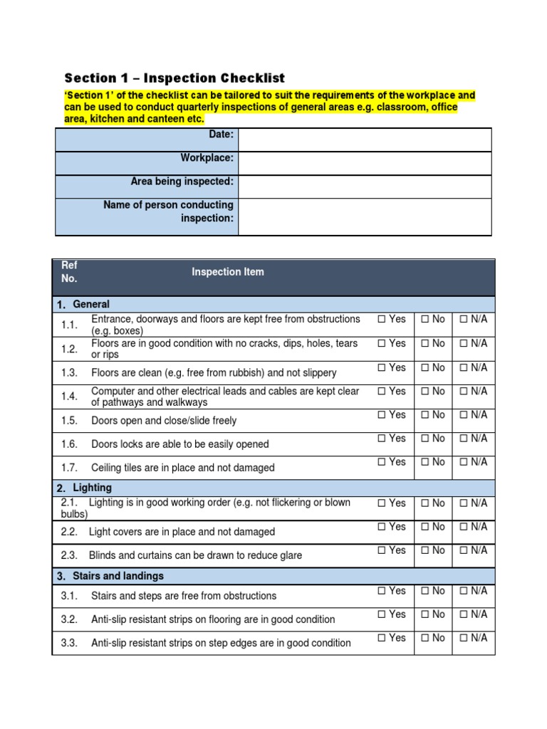 Section 1 - Inspection Checklist: Ref No. Inspection Item | Download ...