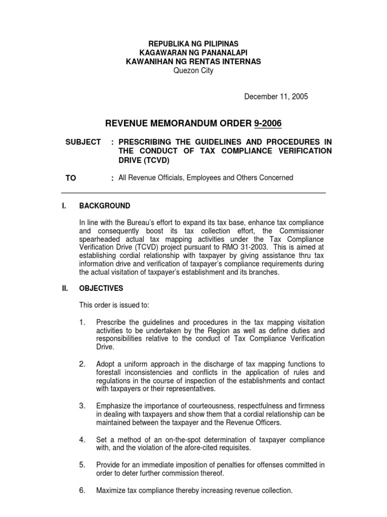Rmo No 9-06 TCVD Tax Mapping | PDF | Taxpayer | Point Of Sale