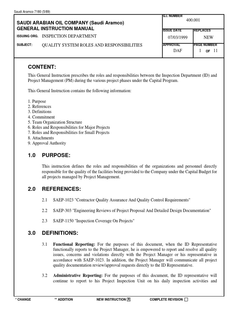 Aramco Quality System Responsibilities | PDF | Project Management ...