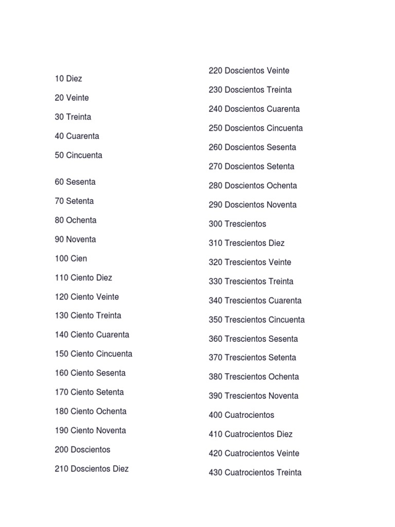 Numeros de 10 en 10 A 1000 | PDF