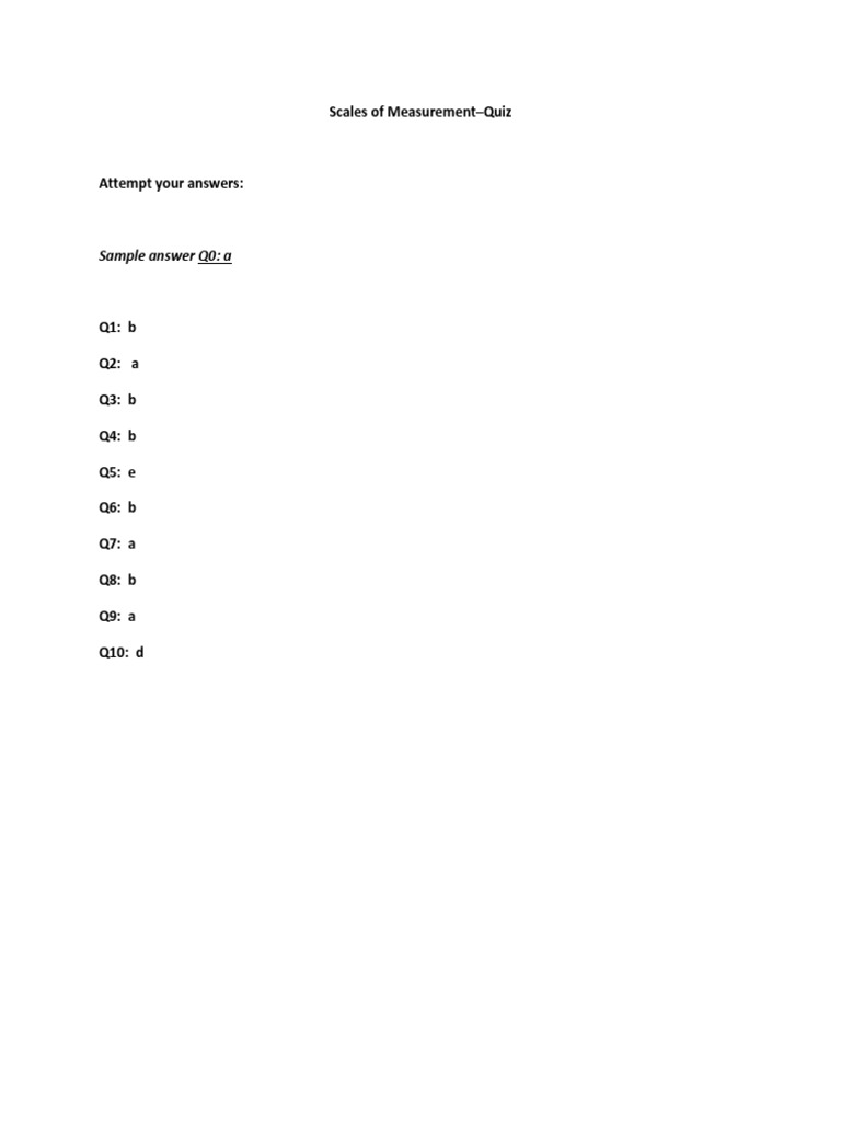 Scales of Measurement - Quiz Answer Template | PDF