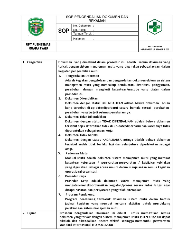 Sop Pengendalian Dokumen Dan Rekaman | PDF
