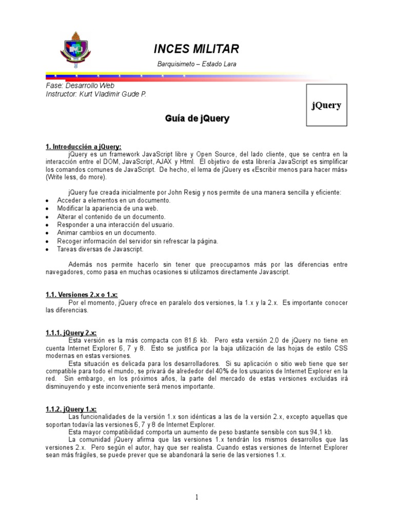 Guia JQuery Inces | Descargar gratis PDF | J Query | Script Java