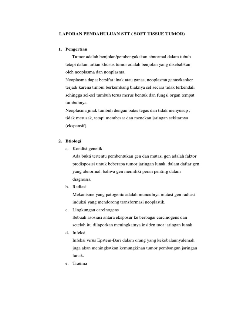 Laporan Pendahuluan STT (Soft Tissue Tumor) | PDF