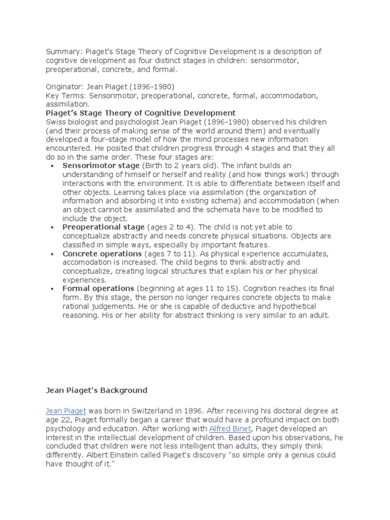 Piaget's Stages of Cognitive Development | PDF | Cognitive Development ...