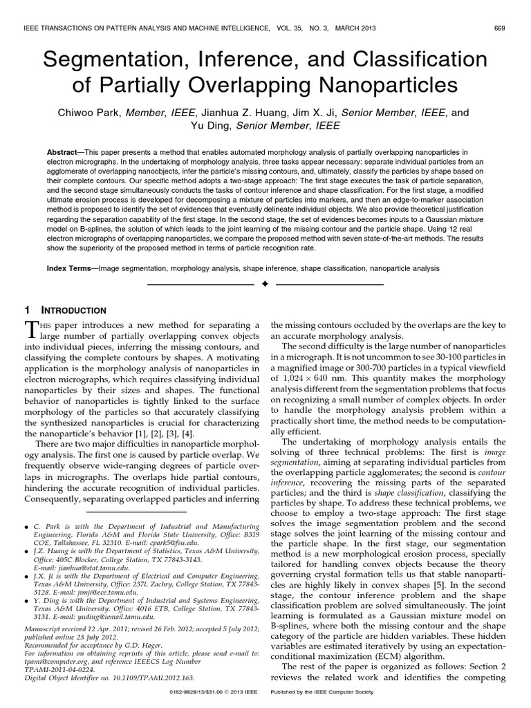 Segmentation, Inference, and Classification of Partially Overlapping Nanoparticles | PDF | Image ...