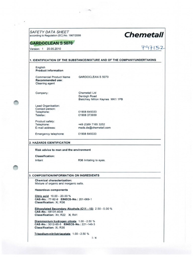 Sds Gardoclean S 5070 | PDF