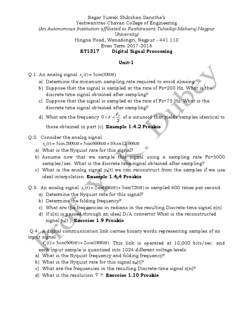 Assignment I DSP | PDF | Sampling (Signal Processing) | Telecommunications Engineering