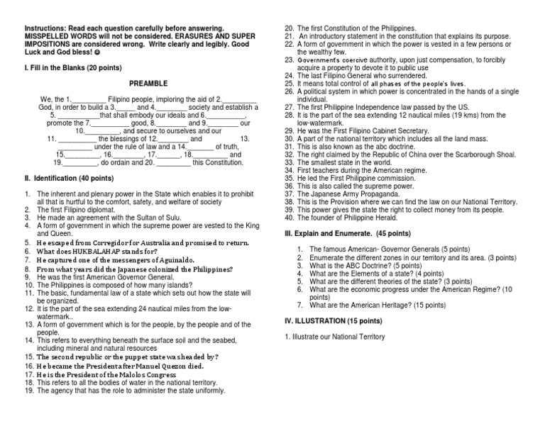 Phil His and Consti Midterm Exam | PDF | Philippines | Constitution