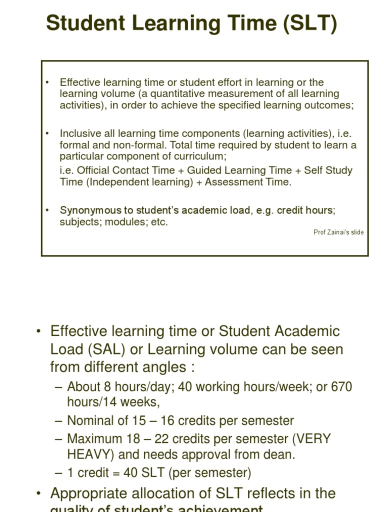 Student Learning Time (SLT) .PPT SUMMNARY | PDF | Course Credit ...