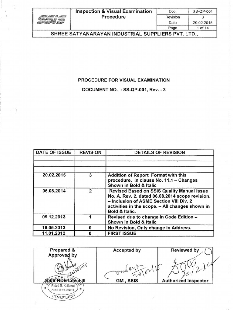Visual Examination Procedure | PDF