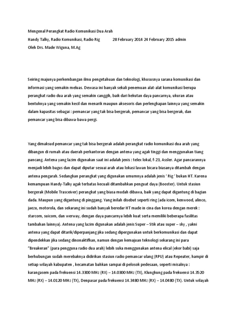 Mengenal Perangkat Radio Komunikasi Dua Arah | PDF