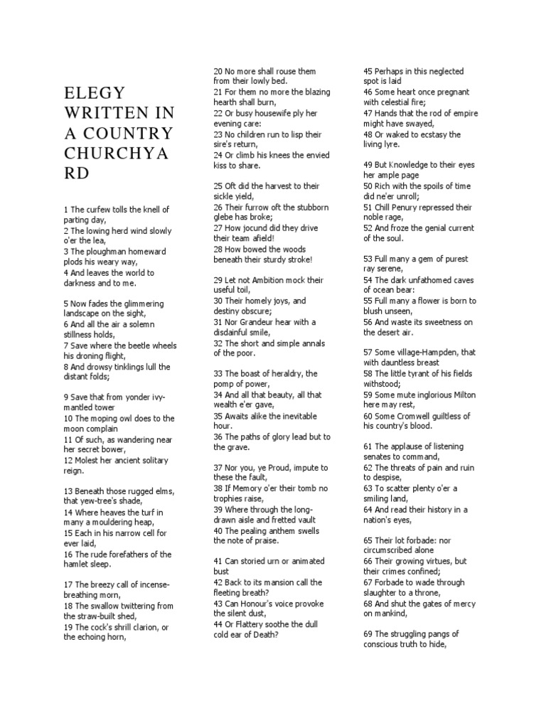 Elegy Written in A Country Churchyard | PDF