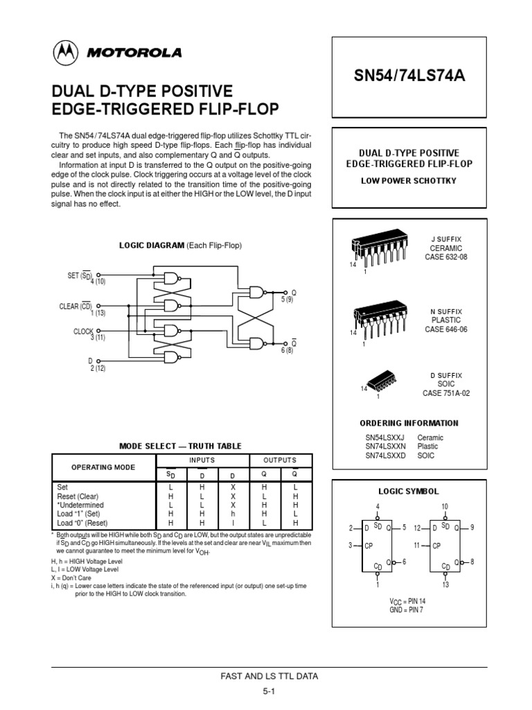 Dual D-Type Positive Edge-Triggered Flip-Flop SN54/74LS74A: Low Power ...
