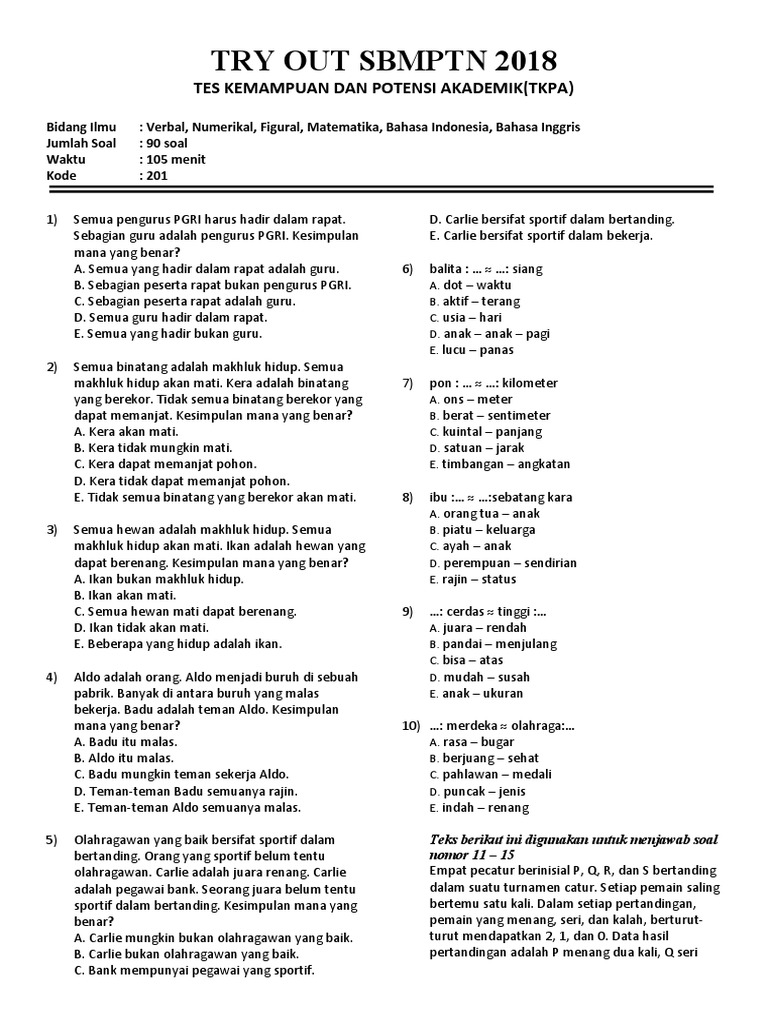 Try Out Nasional Tkpa | PDF